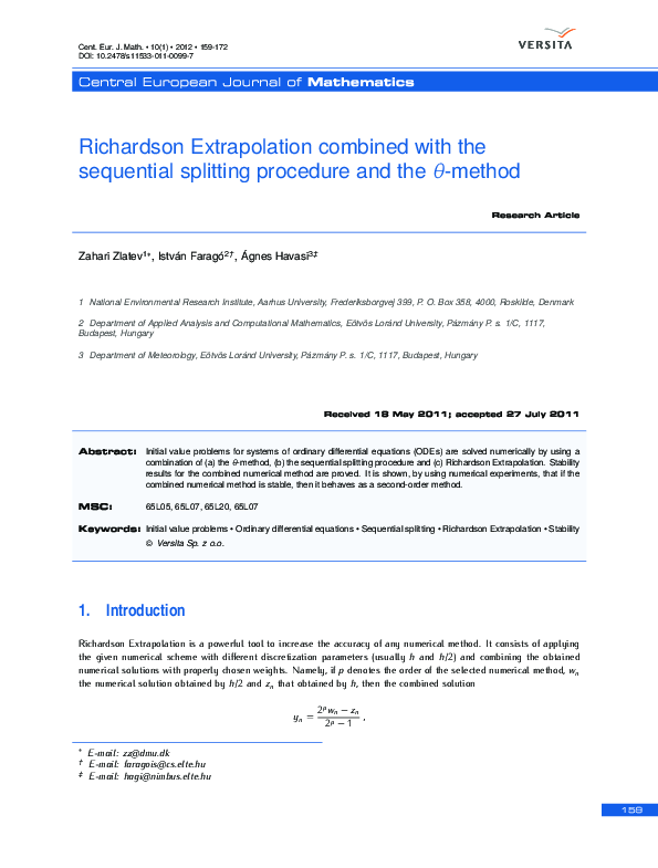(PDF) Richardson Extrapolation combined with the sequential splitting procedure and the θ-method