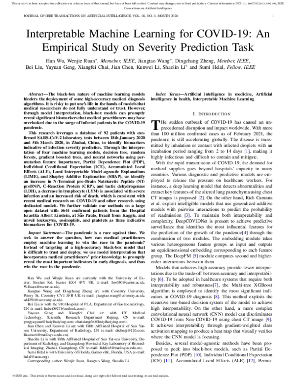 (PDF) Interpretable Machine Learning for COVID-19: An Empirical Study on Severity Prediction Task