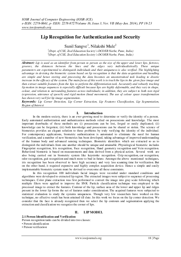 (PDF) Lip Recognition for Authentication and Security | sunil sangve - Academia.edu