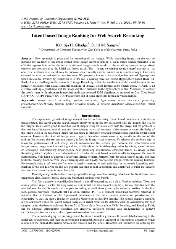 Pdf Intent Based Image Ranking For Web Search Reranking