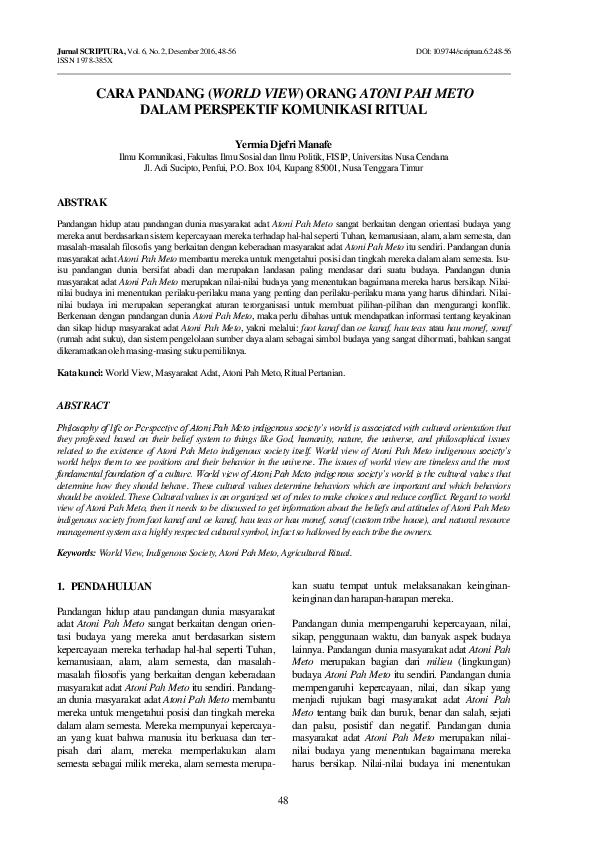 (PDF) Cara Pandang (World View) Orang Atoni Pah Meto Dalam Perspektif ...