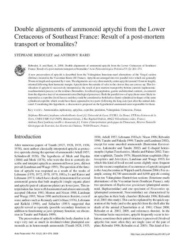 (PDF) Double Alignments of Ammonoid Aptychi from the Lower Cretaceous ...