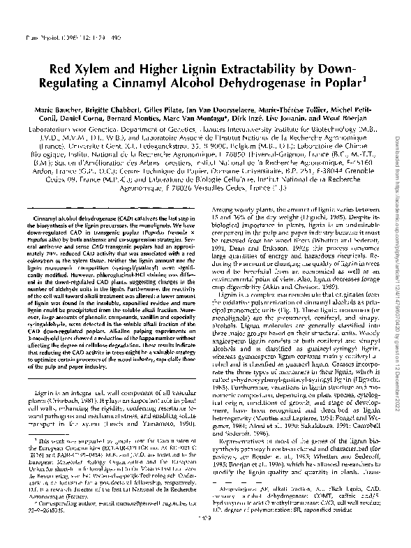 (PDF) Red Xylem and Higher Lignin Extractability by Down-Regulating a ...