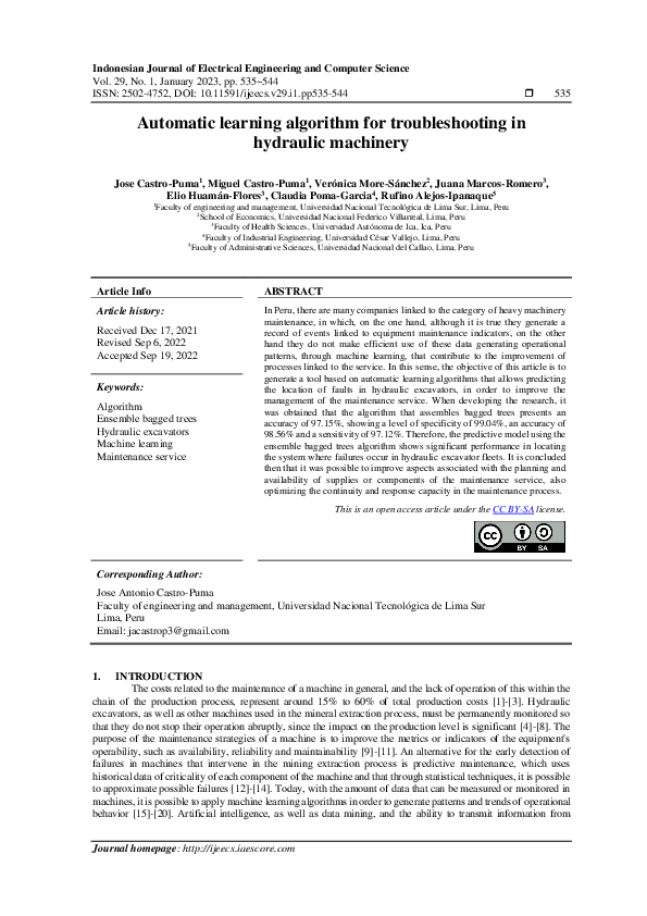 (PDF) Automatic learning algorithm for troubleshooting in hydraulic machinery