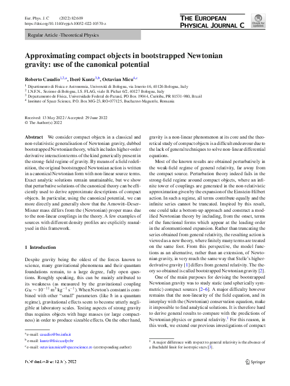 Pdf Approximating Compact Objects In Bootstrapped Newtonian Gravity Use Of The Canonical