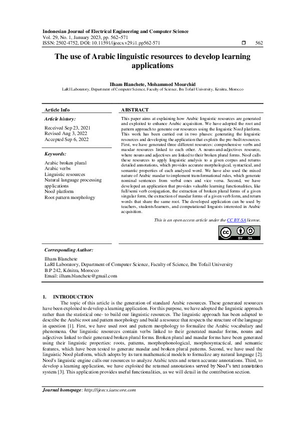 (PDF) The use of Arabic linguistic resources to develop learning applications