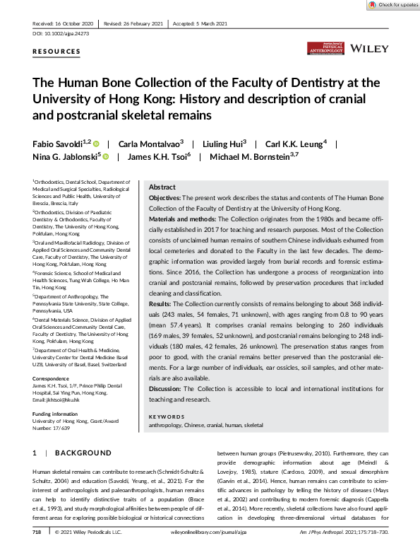 (PDF) Human Bone Collection Overview at HKU Dentistry