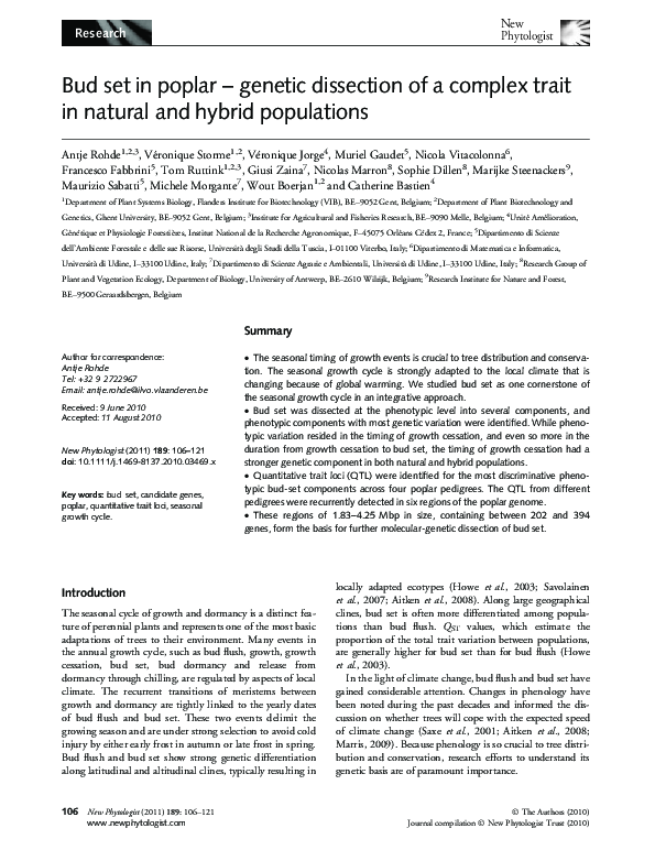 (PDF) Bud set in poplar – genetic dissection of a complex trait in ...