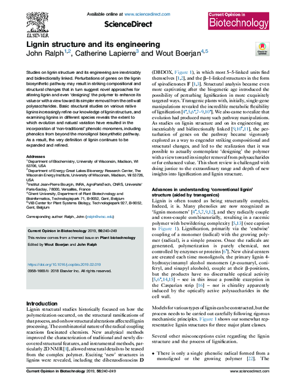(PDF) Lignin structure and its engineering