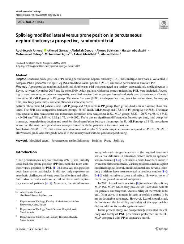 (PDF) Split-leg modified lateral versus prone position in percutaneous ...