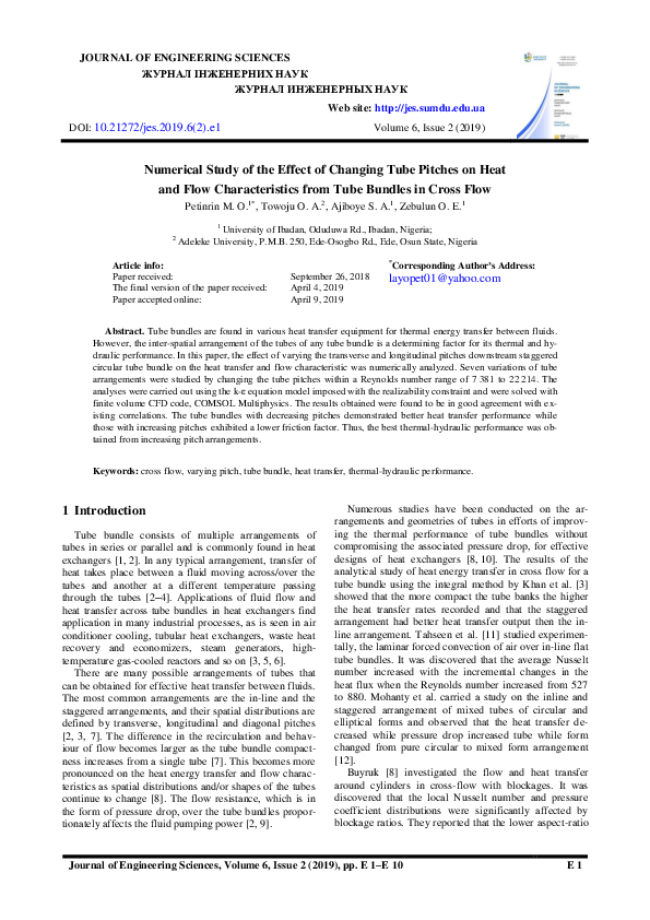 (PDF) Numerical Study of the Effect of Changing Tube Pitches on Heat ...