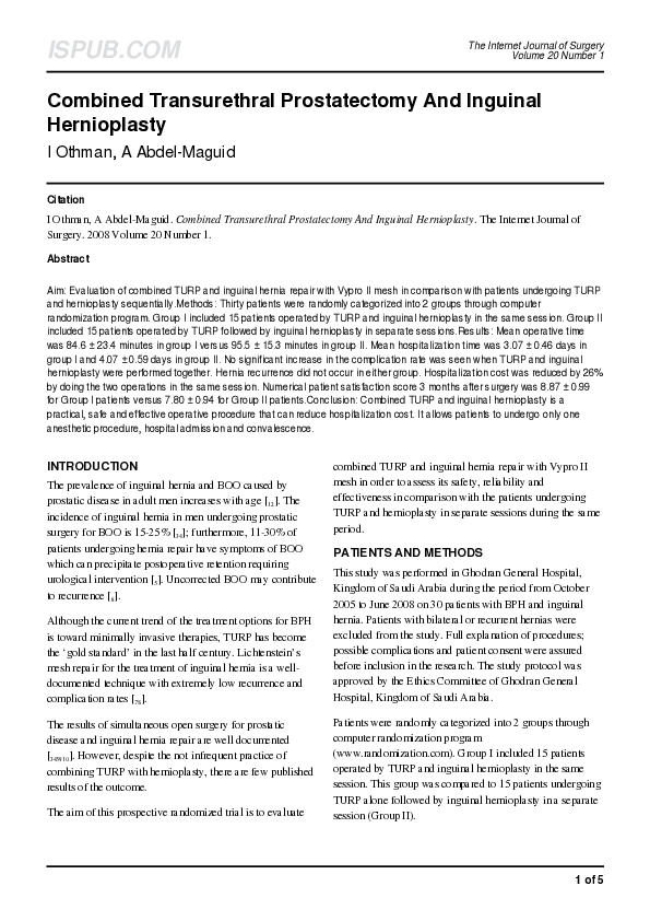 (PDF) Combined transurethral prostatectomy and inguinal hernioplasty