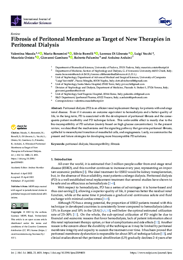 (PDF) Fibrosis of Peritoneal Membrane as Target of New Therapies in ...
