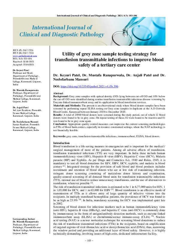 (PDF) Utility of grey zone sample testing strategy for transfusion ...