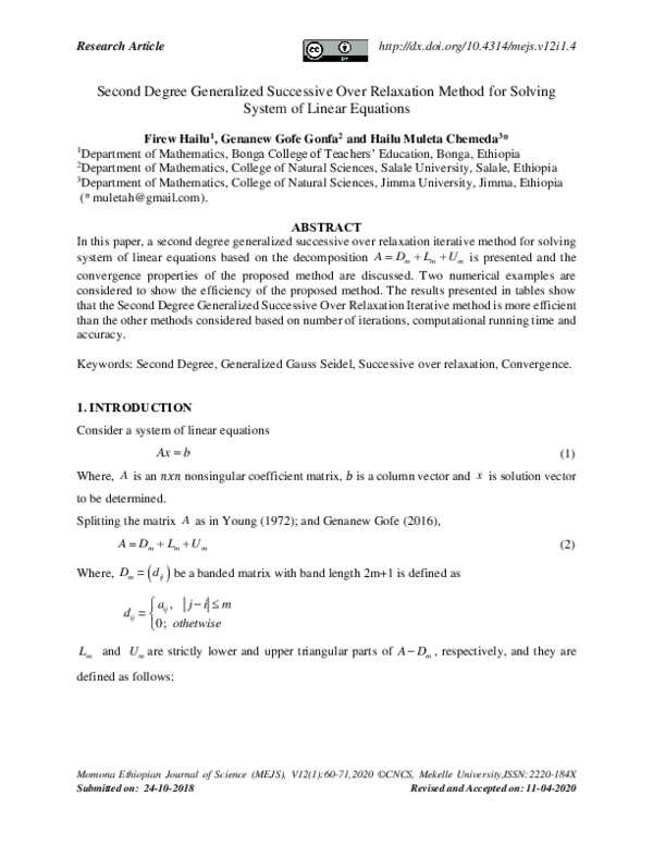 (PDF) Second Degree Generalized Successive Over Relaxation Method for ...