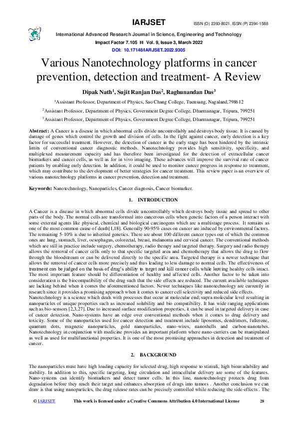 (PDF) Various Nanotechnology platforms in cancer prevention, detection ...
