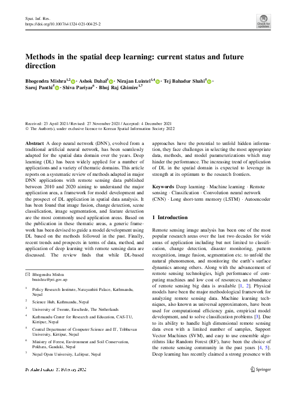 (PDF) Methods in the spatial deep learning: current status and future direction | Nirajan ...