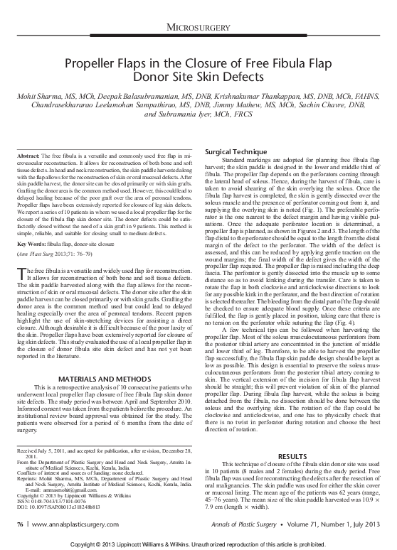 (PDF) Propeller Flaps in the Closure of Free Fibula Flap Donor Site ...