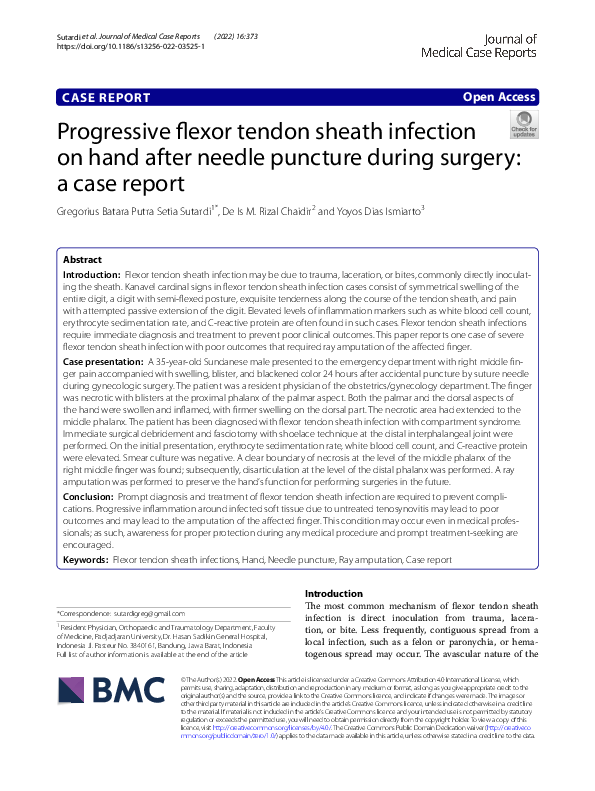(PDF) Progressive flexor tendon sheath infection on hand after needle ...