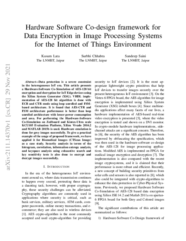 (PDF) Hardware–Software Co-Design Framework for Data Encryption in Image Processing Systems for ...