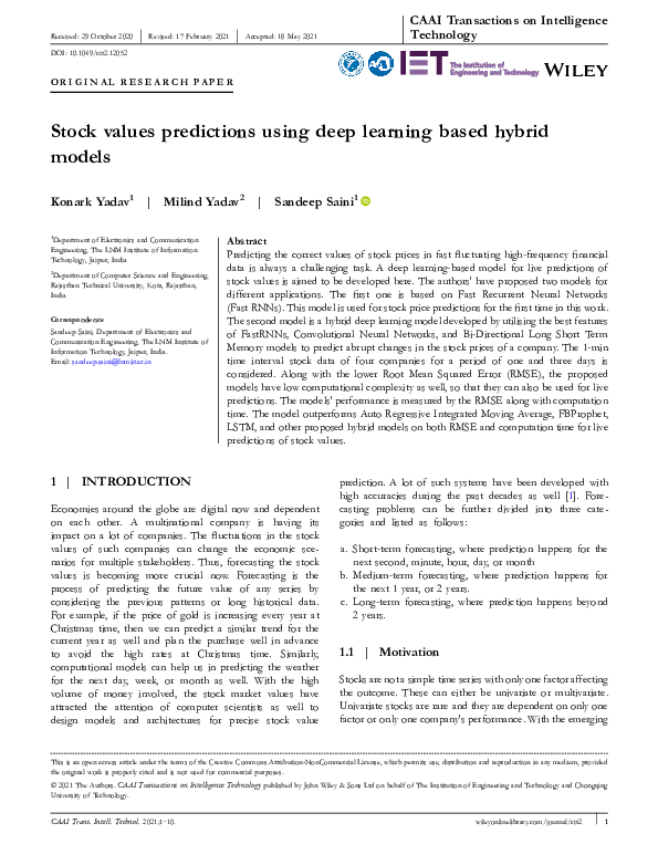 (PDF) Stock values predictions using deep learning based hybrid models