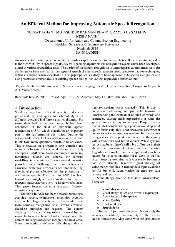 (PDF) An Efficient Method for Improving Automatic Speech Recognition