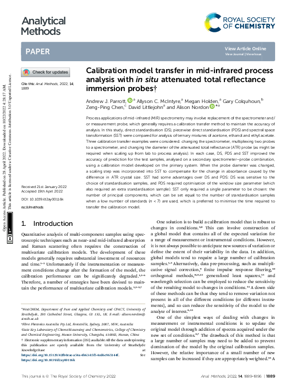 (PDF) Calibration Model Transfer in Mid-Infrared Analysis