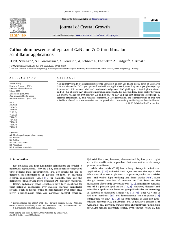 (PDF) Cathodoluminescence of epitaxial GaN and ZnO thin films for scintillator applications