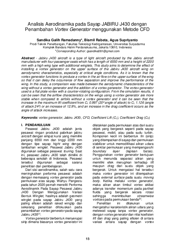 (PDF) Analisis Aerodinamika pada Sayap JABIRU J430 dengan Penambahan ...