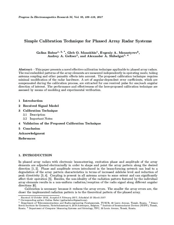 (PDF) Simple Calibration Technique for Phased Array Radar Systems