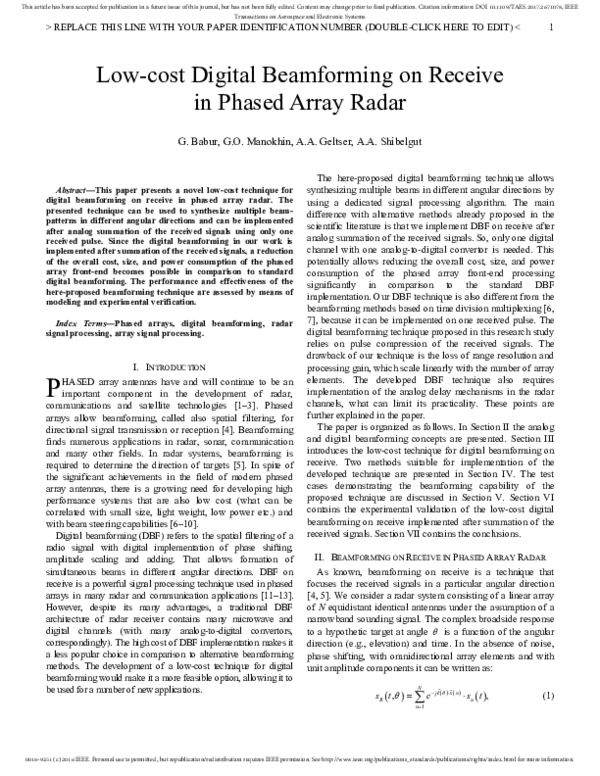 (PDF) Low-Cost Digital Beamforming on Receive in Phased Array Radar