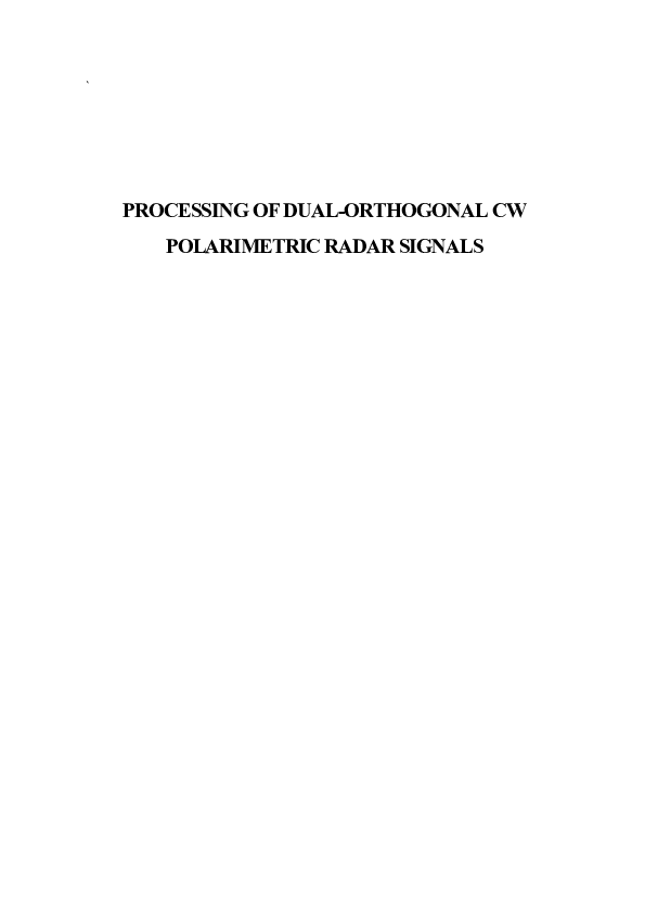 (PDF) Processing of dual-orthogonal cw polarimetric radar signals