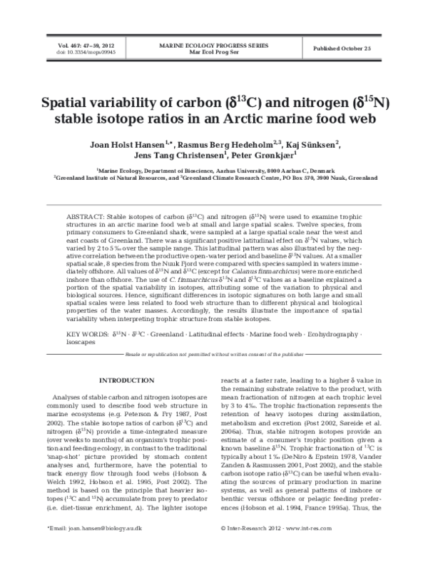 (PDF) Spatial variability of carbon (δ13C) and nitrogen (δ15N) stable isotope ratios in an ...