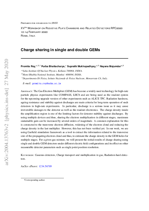(PDF) Charge sharing in single and double GEMs