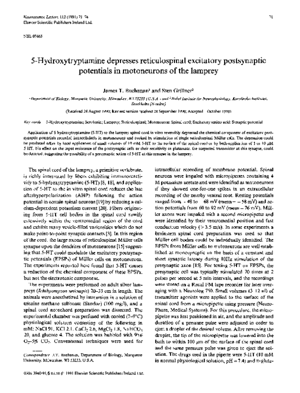 (PDF) 5-Hydroxytryptamine depresses reticulospinal excitatory ...