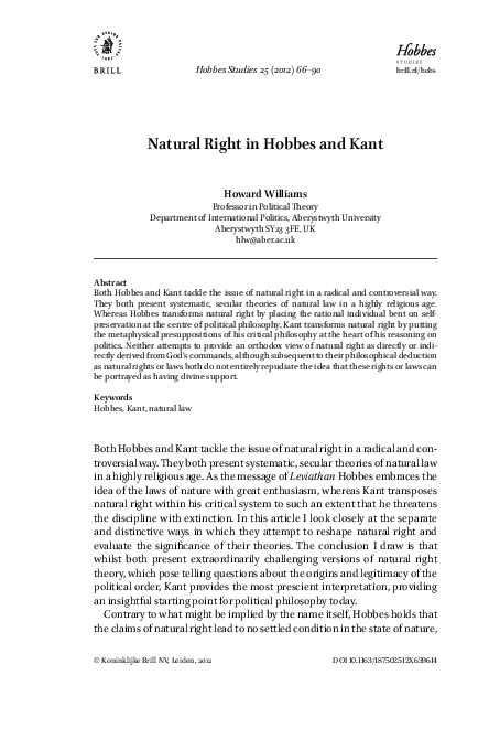 (PDF) Natural Right in Hobbes and Kant