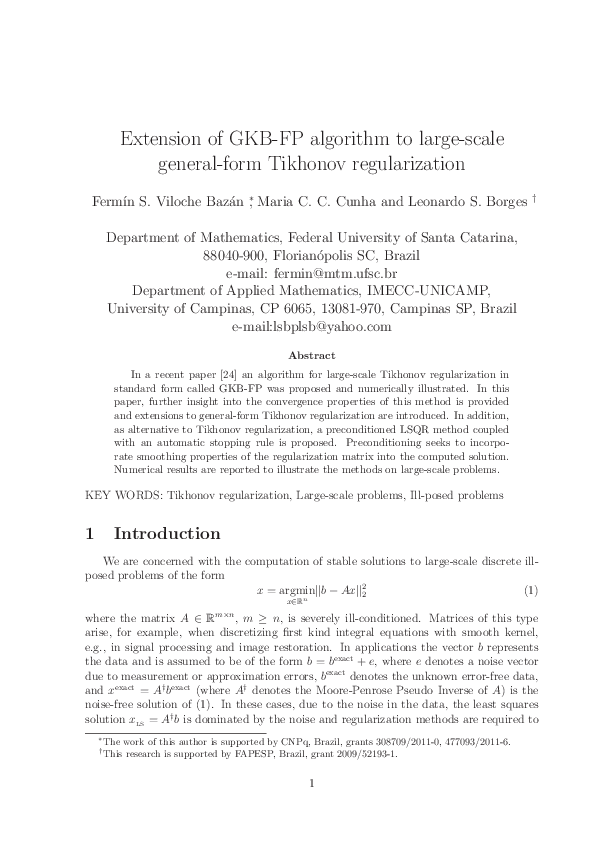 Pdf Extension Of Gkb Fp Algorithm To Large Scale General Form