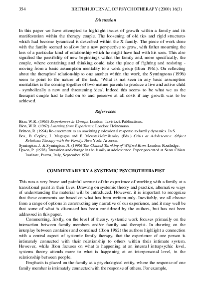 (PDF) Commentary by a Systemic Psychotherapist