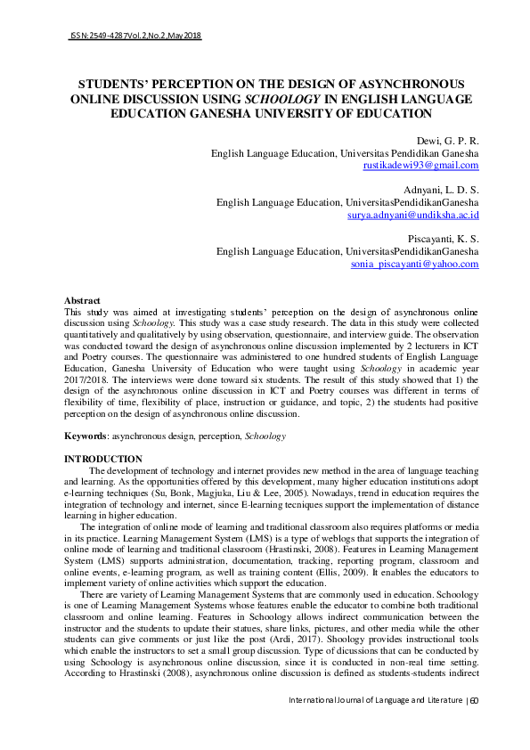 (PDF) Students’ Perception on the Design of Asynchronous Online Discussion Using Schoology in ...