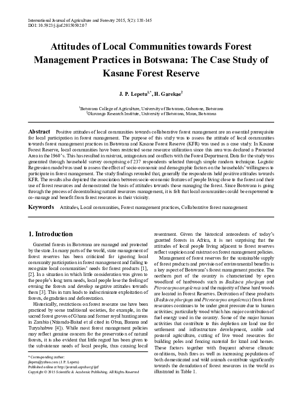 (PDF) Attitudes of local communities towards forest conservation in ...