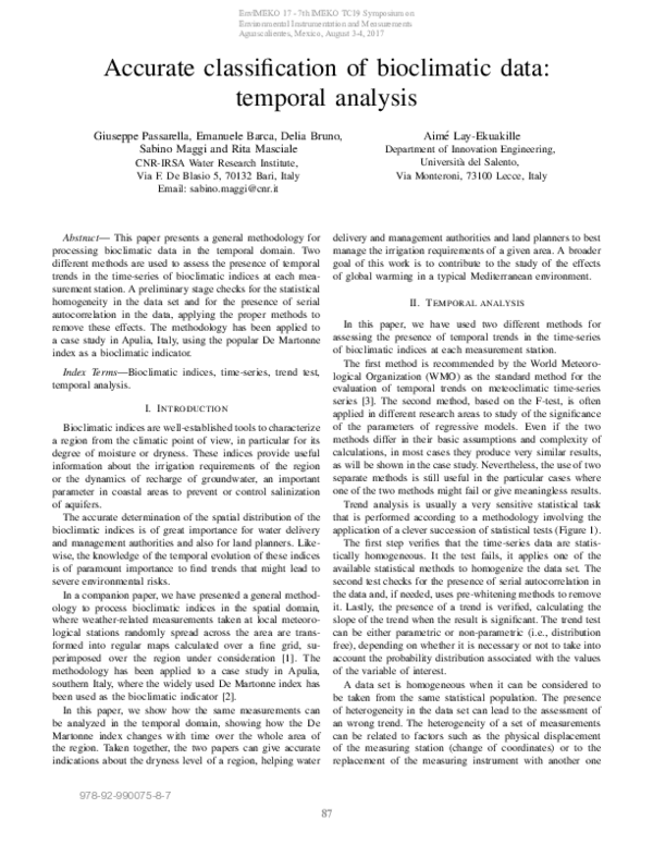 (PDF) Accurate classiﬁcation of bioclimatic data: temporal analysis