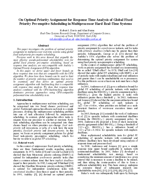 (PDF) On optimal priority assignment for response time analysis of global fixed priority pre ...