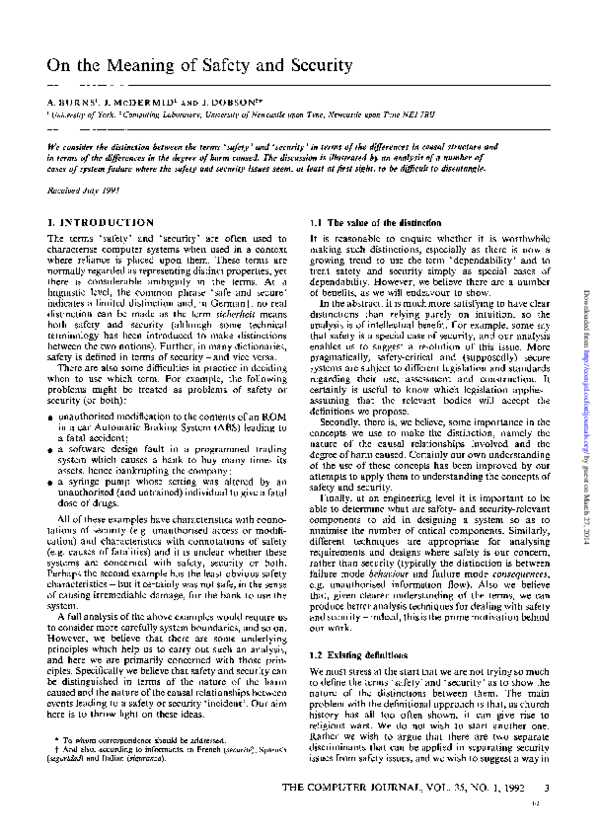 (PDF) On the Meaning of Safety and Security