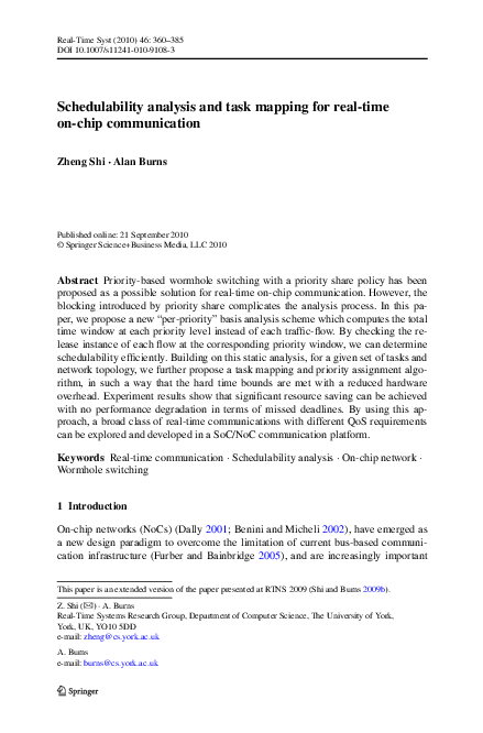 (PDF) Schedulability analysis and task mapping for real-time on-chip ...