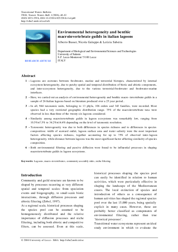 (PDF) Biodiversity conservation in Mediterranean and Black Sea lagoons: a trait-oriented ...
