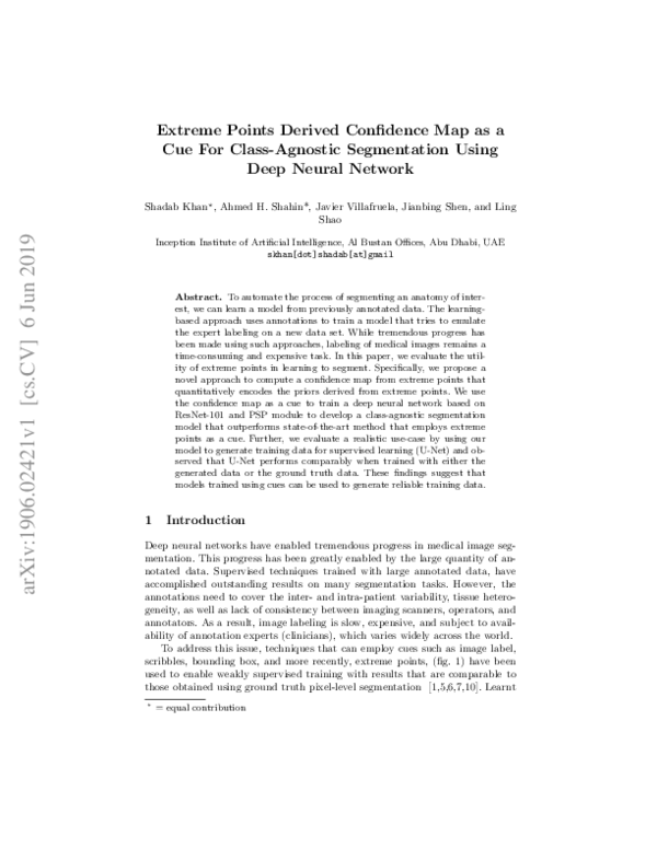 Pdf Extreme Points Derived Confidence Map As A Cue For Class Agnostic Interactive Segmentation