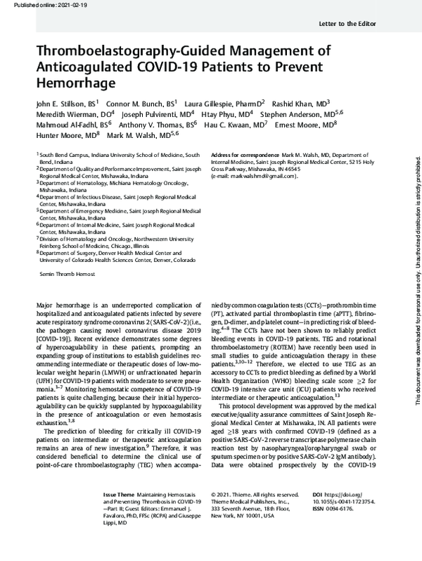 (PDF) Thromboelastography-Guided Management of Anticoagulated COVID-19 ...