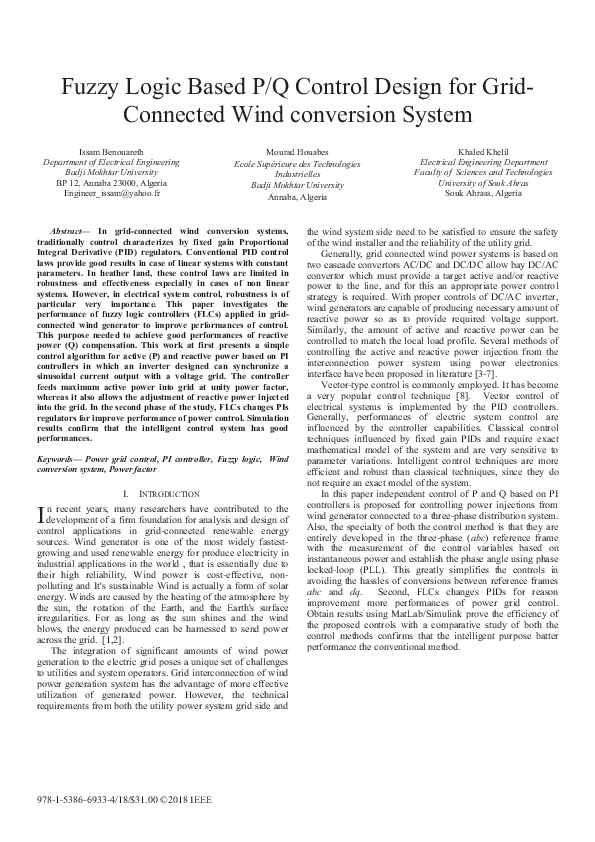 (PDF) Fuzzy Logic Based P/Q Control Design for Grid- Connected Wind conversion System