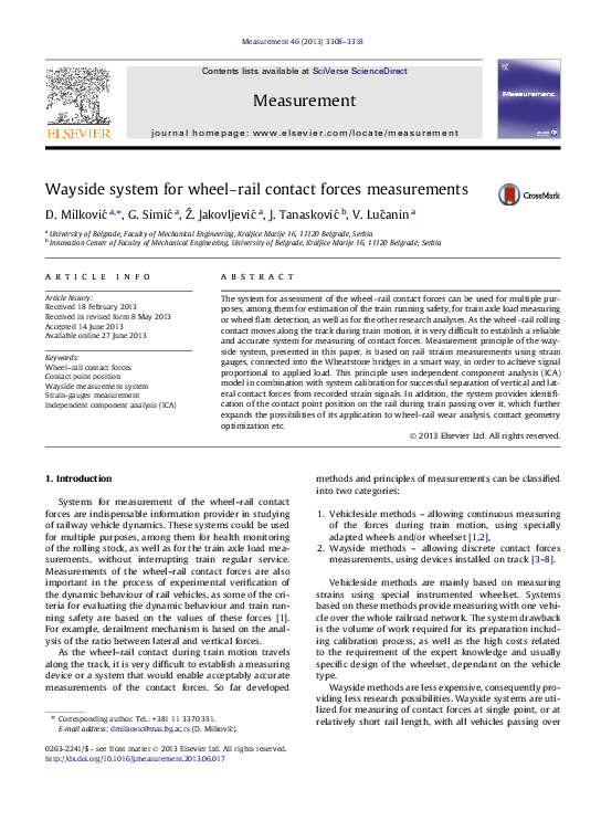 (PDF) Wayside system for wheel–rail contact forces measurements