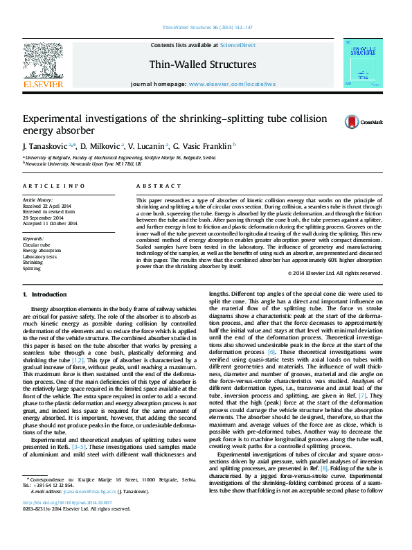 (PDF) Experimental investigations of the shrinking–splitting tube ...